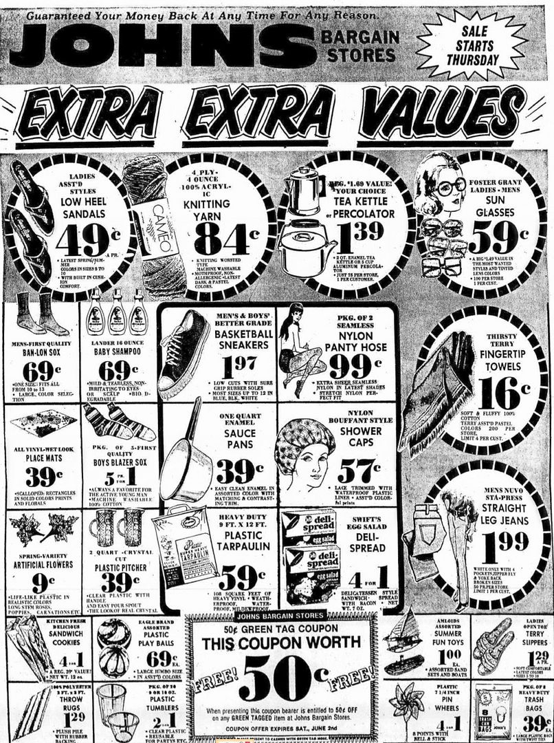 Old Ads -- John's Bargain Stores -- 14 Main St.; 24 Main St. - SoYo Sunset