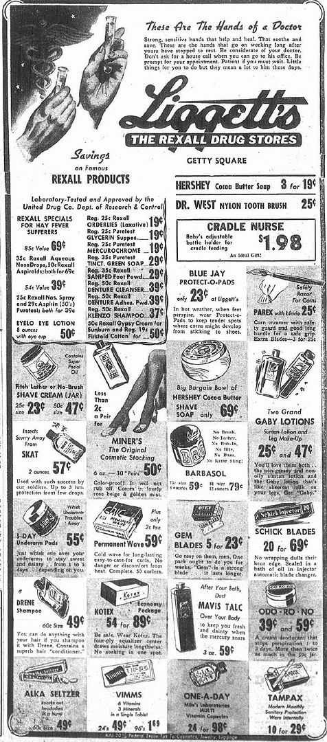 Old Ads -- Liggett's Drug Store -- 2 N. B'way; 20 S. B'way - SoYo Sunset