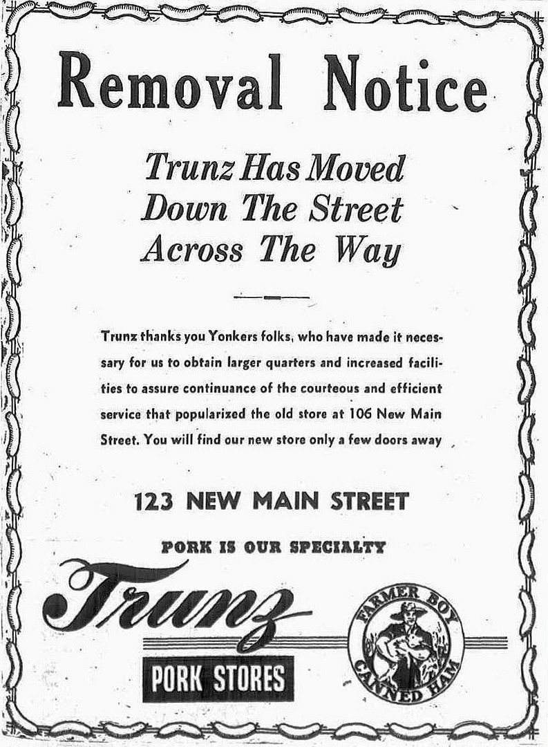 Old Ads --Trunz Meat Market -- 106 New Main St.; 123-125 New Main St ...