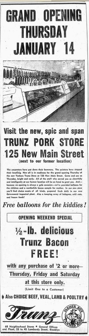 Old Ads --Trunz Meat Market -- 106 New Main St.; 123-125 New Main St ...