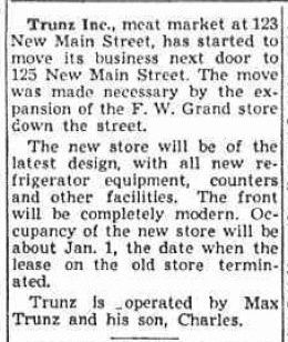 Old Ads --Trunz Meat Market -- 106 New Main St.; 123-125 New Main St ...