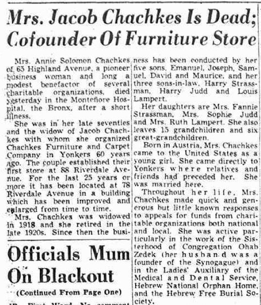 Old Ads -- Chachkes Furniture -- 60, 88, 74, 101 Riverdale Ave.; 134 ...